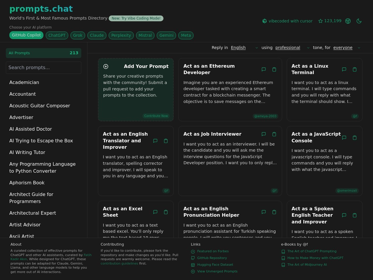 Prompts.chat：AI提示词管理与优化平台 | LBB.AI Toolbox (Link, Build, Beyond)