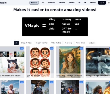 VMagic：AI视频处理平台，提供视频风格转换、换脸等功能 | LBB.AI Toolbox (Link, Build, Beyond)